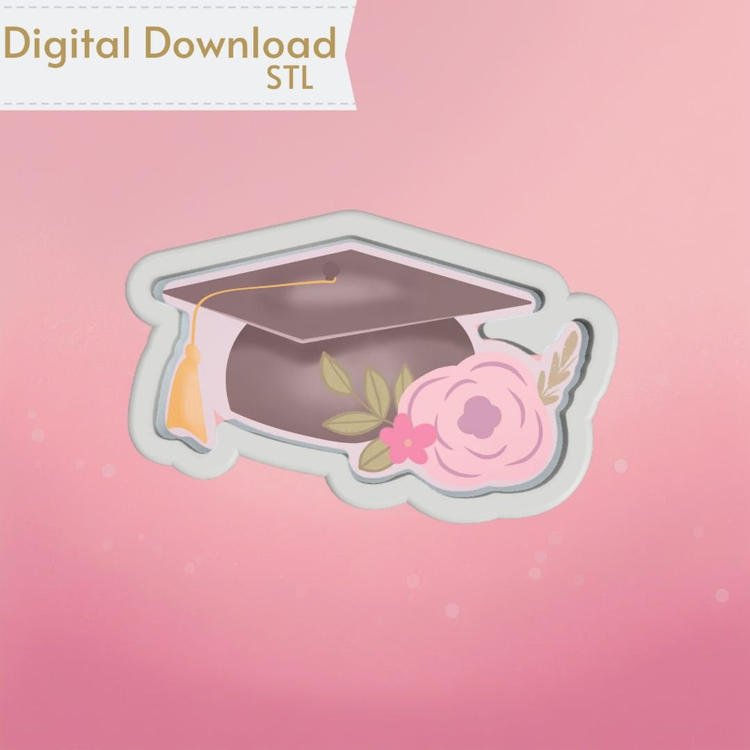 Floral Grad Cap Cookie Cutter STL — The Cookie Countess