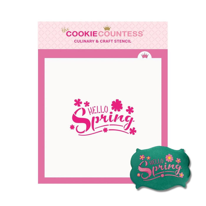 Hello Spring with Flowers Stencil — The Cookie Countess