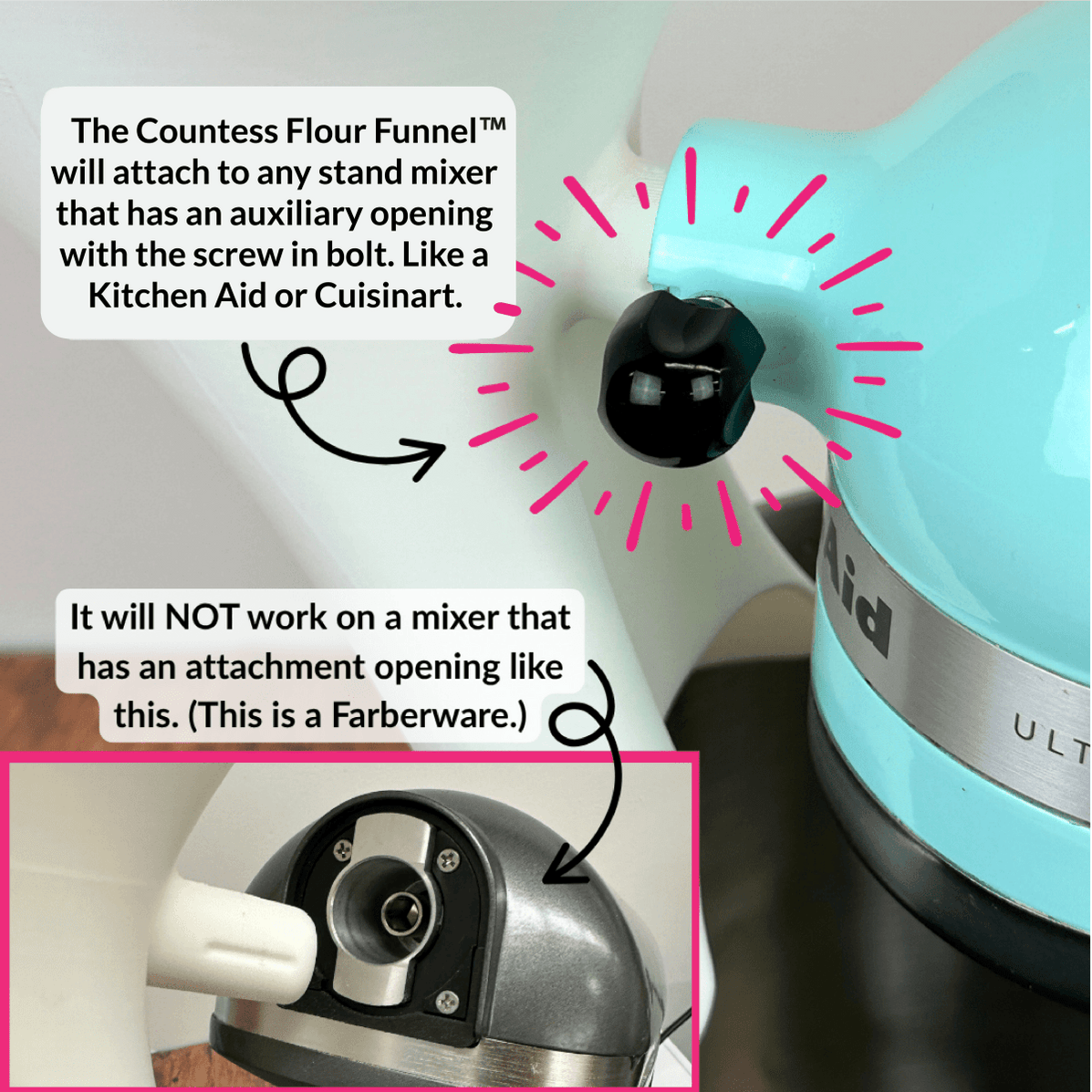 Countess Flour Funnel™ - Stand Mixer Attachment — The Cookie Countess