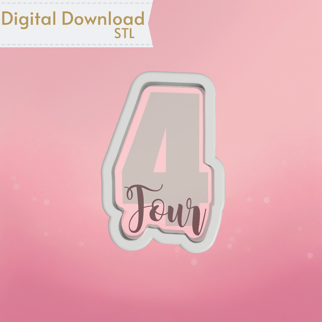 Number and Script Four Cookie Cutter STL — The Cookie Countess