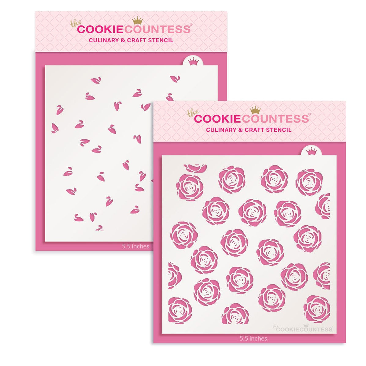 Roses with Leaves 2 Piece Stencil for Cookies, Cakes, Weddings — The ...