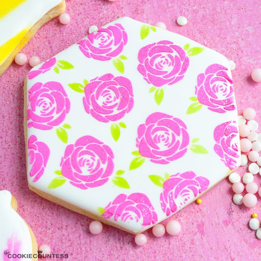 Roses with Leaves 2 Piece Stencil for Cookies, Cakes, Weddings — The ...