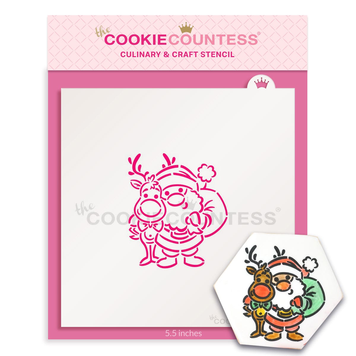 Santa and Rudolph Stencil - Drawn by Krista — The Cookie Countess