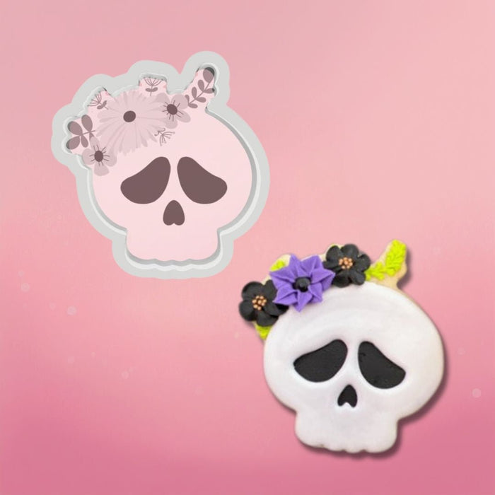 Skull with Flowers Cookie Cutter — The Cookie Countess
