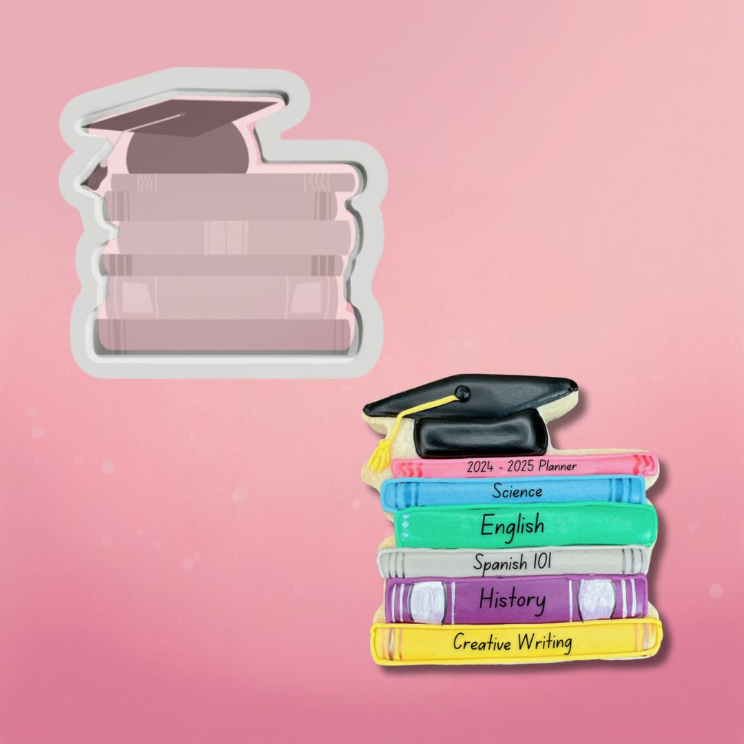 Stacked Books with Grad Cap Cookie Cutter — The Cookie Countess