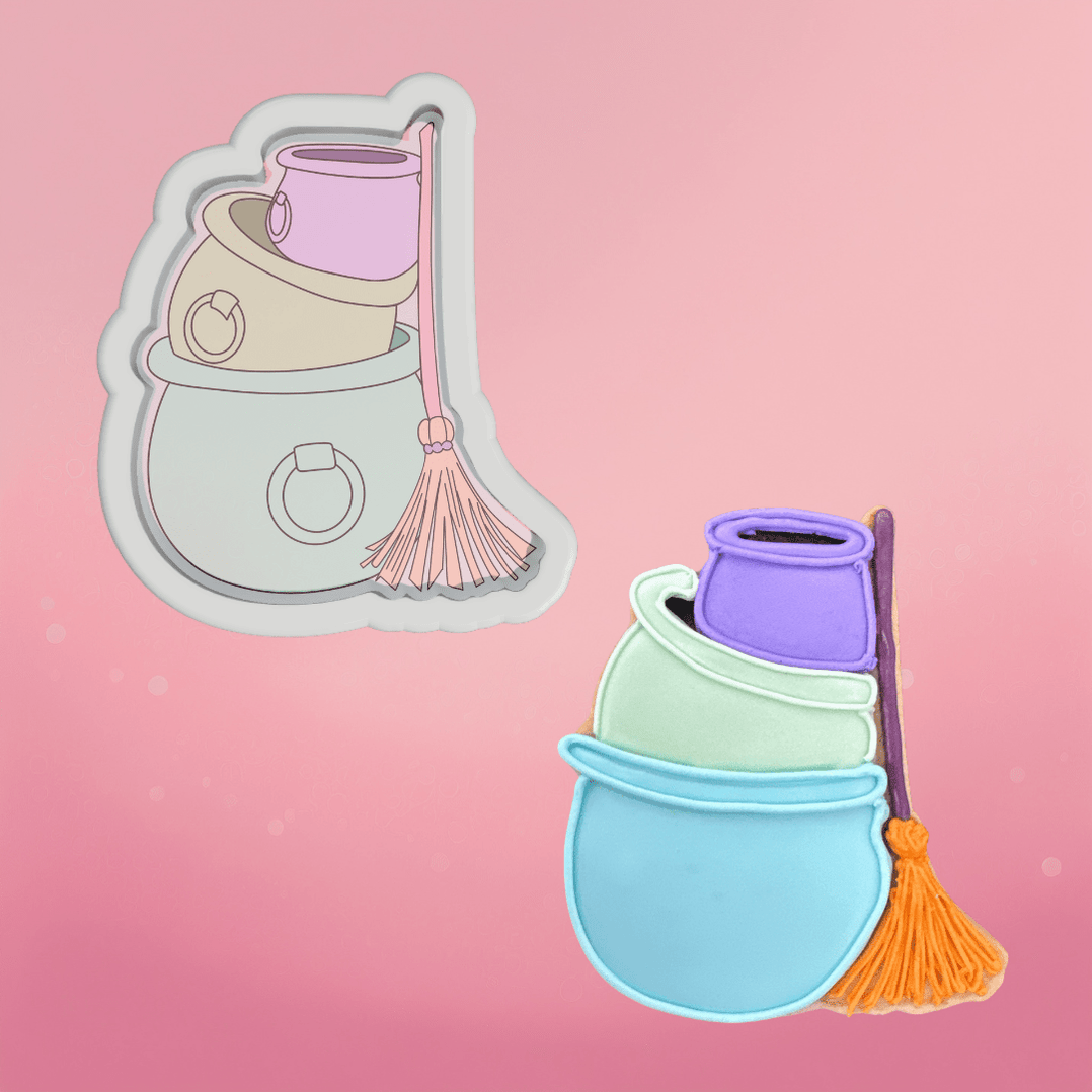 Stacking Cauldrons with Broom Cookie Cutter — The Cookie Countess